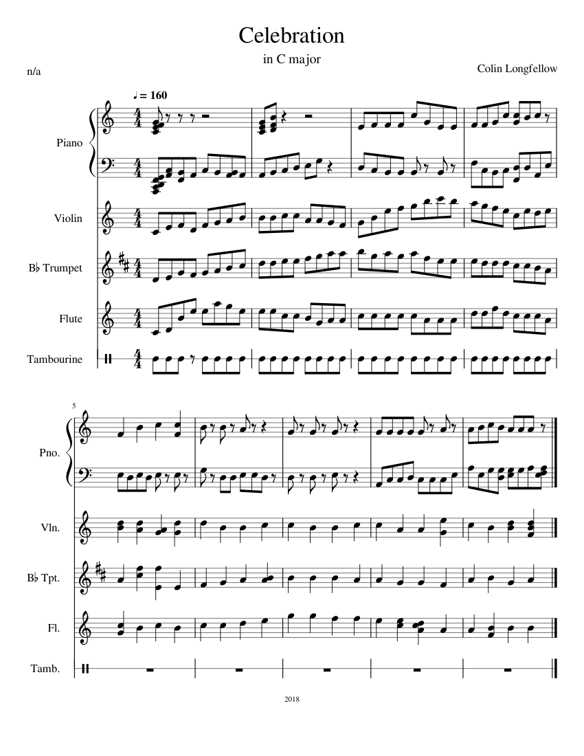 Celebration Sheet music for Piano, Trumpet (In B Flat), Violin, Flute ...