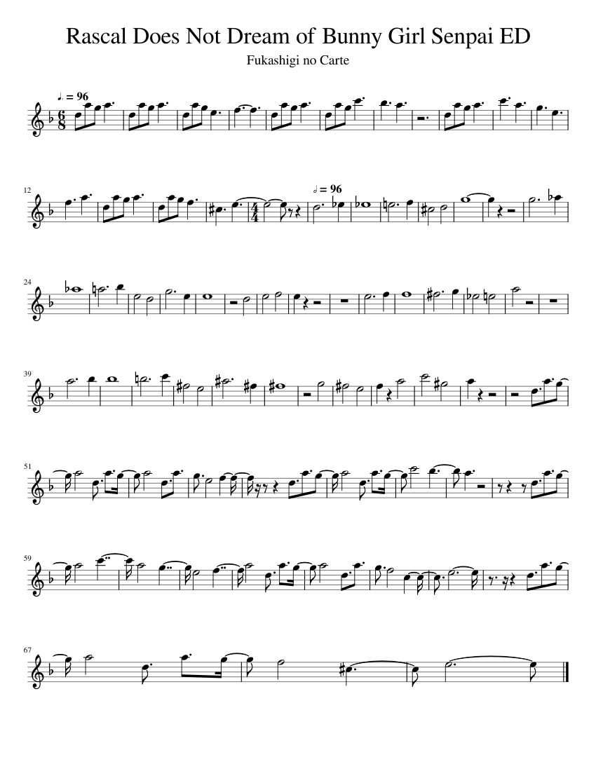 Rascal Does Not Dream of Bunny Girl Senpai ED Sheet music for Flute ...