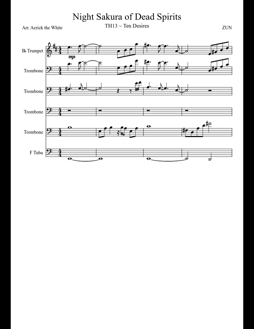 Night Sakura of Dead Spirits (WIP) sheet music for Trumpet, Trombone ...