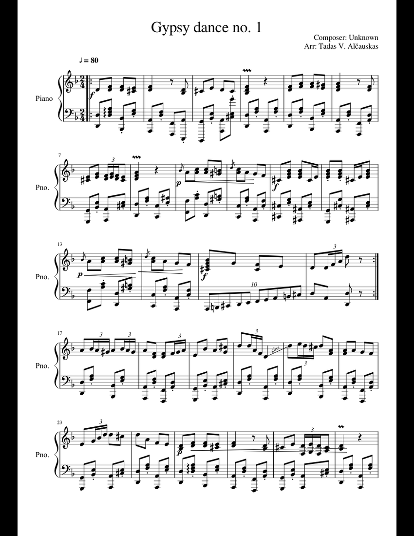 Gypsy Dance No. 1 sheet music for Piano download free in PDF or MIDI