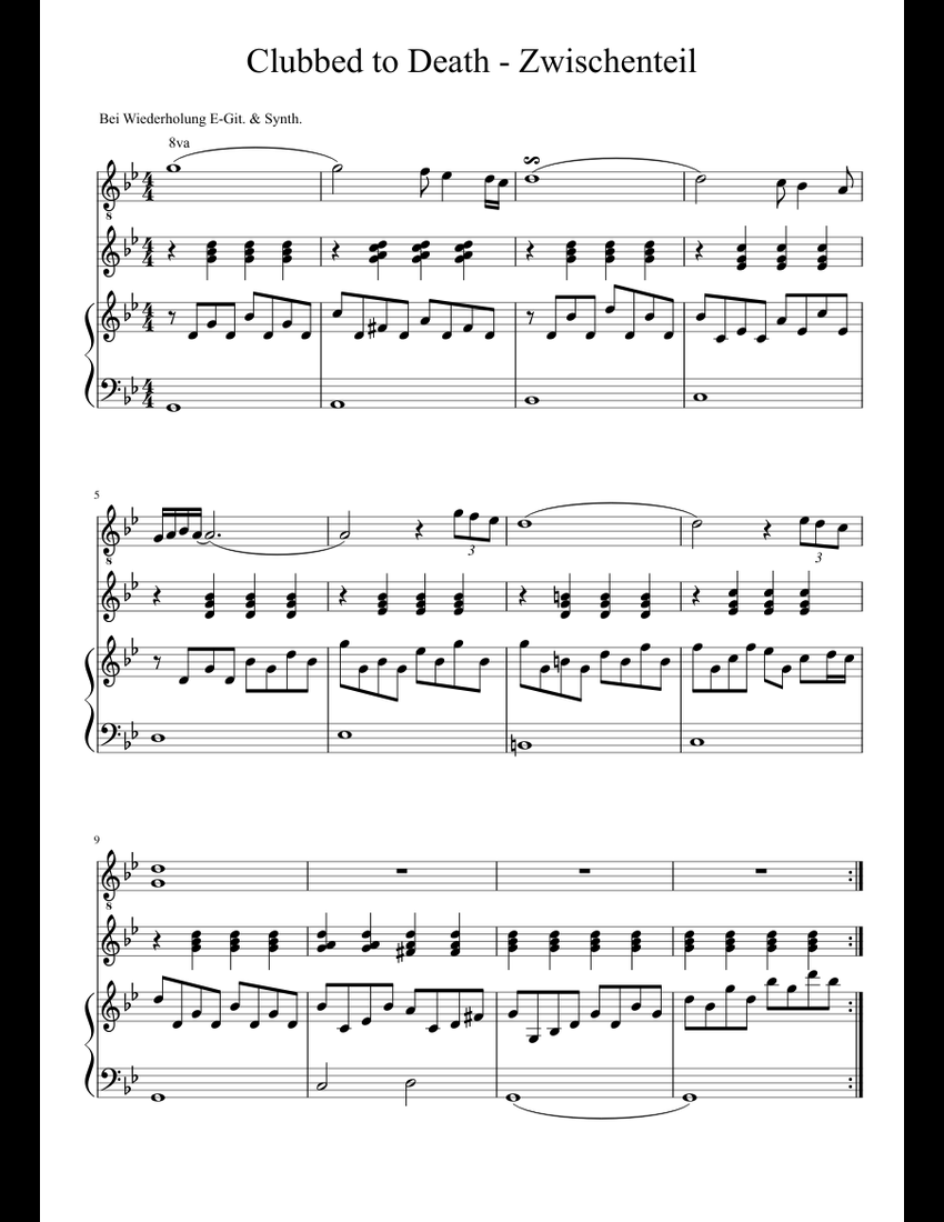 Matrix - Clubbed to death - middle part - Piano sheet music for Violin ...