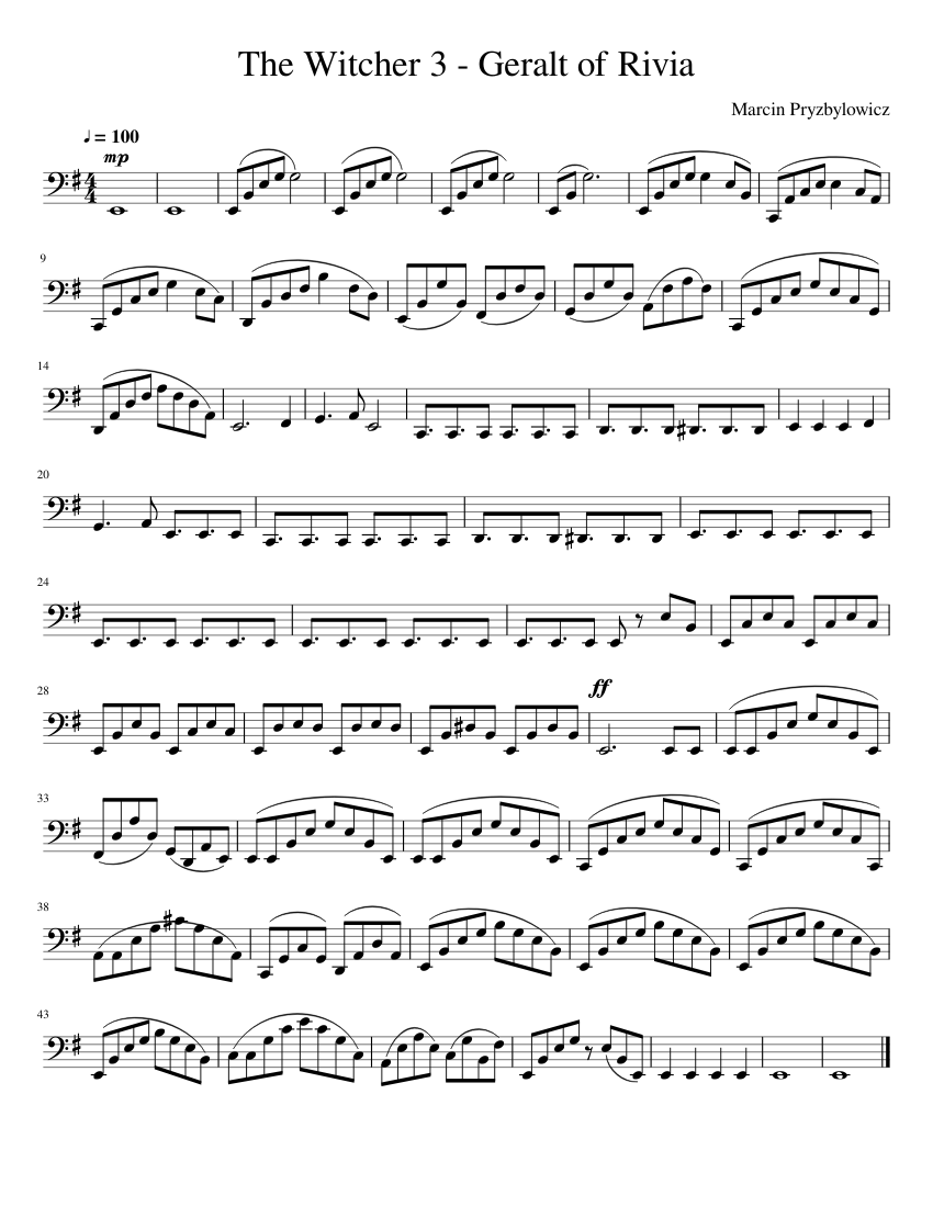The Witcher 3 - Geralt of Rivia Cello Sheet music for Piano | Download ...