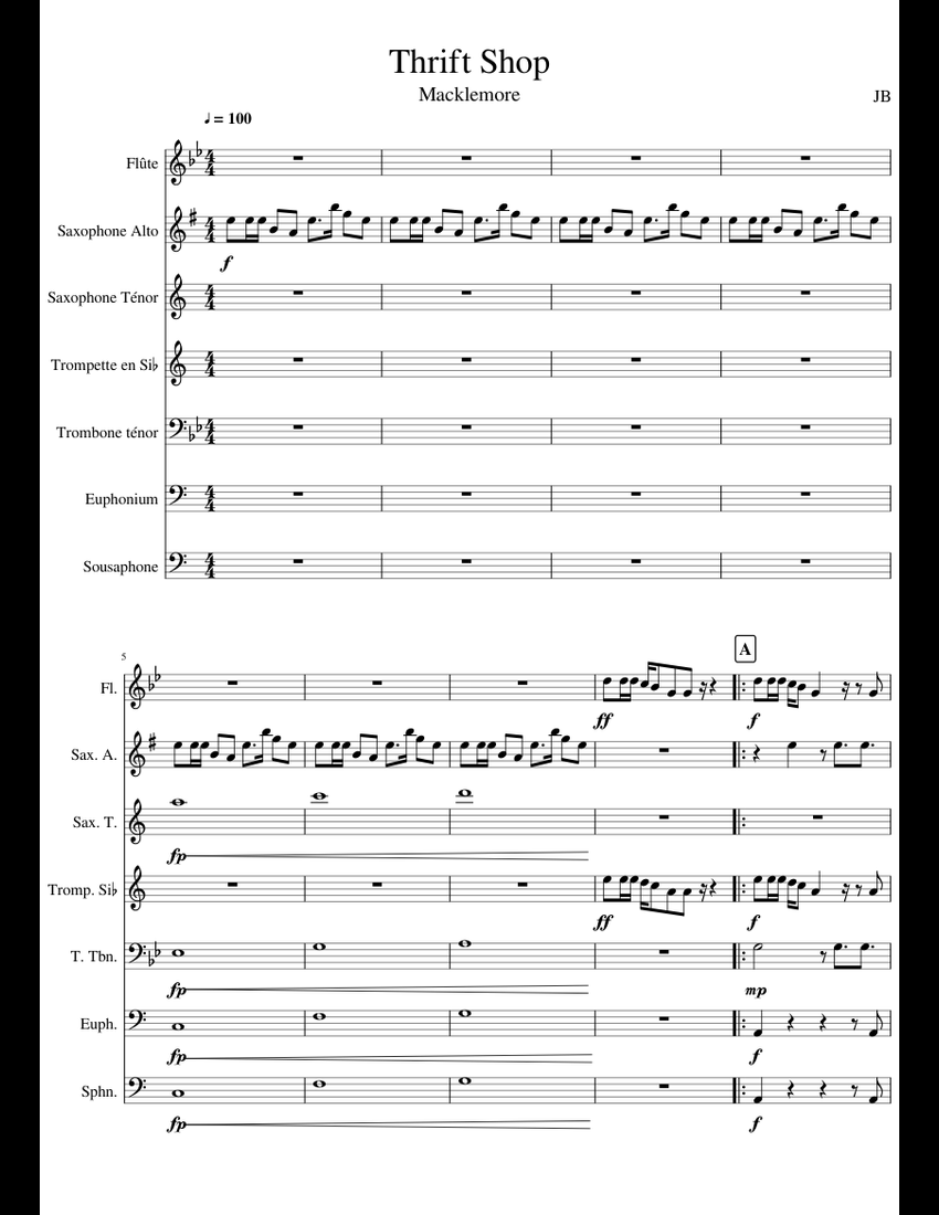 Thrift Shop sheet music for Flute, Alto Saxophone, Tenor Saxophone, Trumpet download free in PDF ...