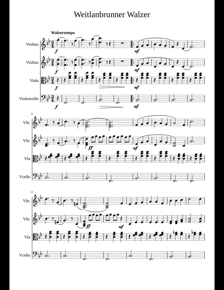 Weitlanbrunner Walzer sheet music for Violin, Viola, Cello download free in PDF or MIDI