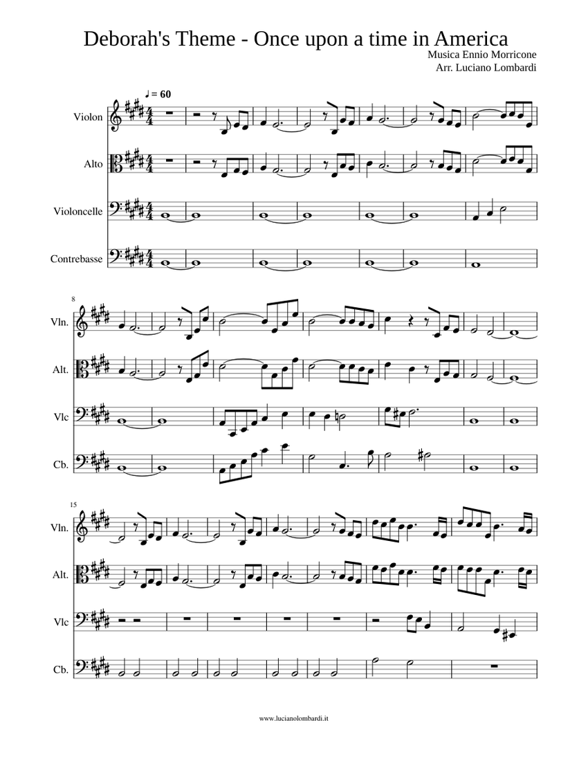 Deborah s Theme Once upon a time in America sheet music for Violin, Viola, Cello, Contrabass ...