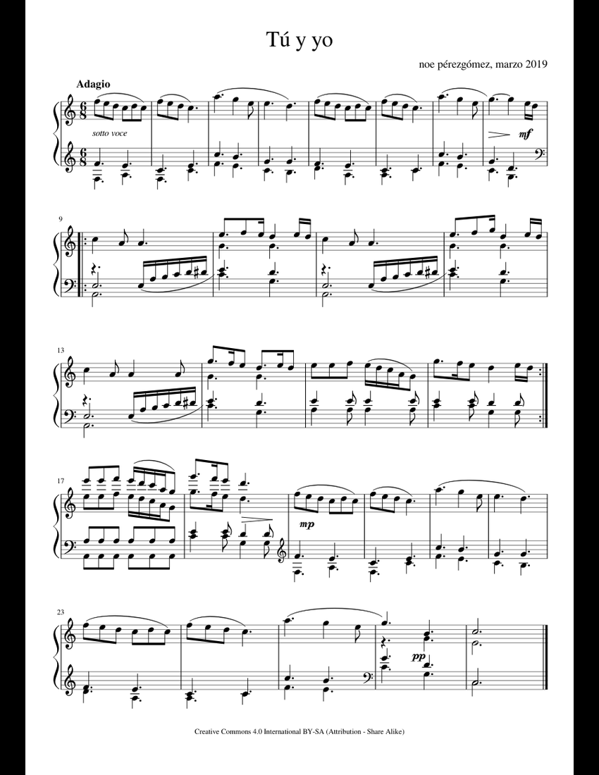 Tu y yo sheet music for Piano download free in PDF or MIDI