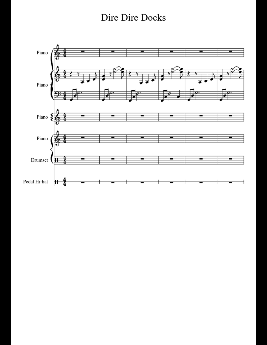Dire Dire Docks ruff sheet music for Piano, Strings, Percussion ...