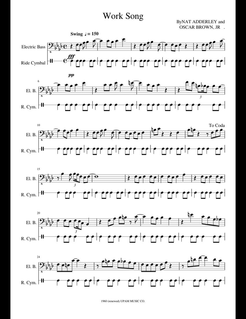 Work Song sheet music for Bass, Percussion download free in PDF or MIDI