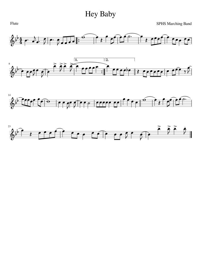 Hey Baby Flute sheet music for Flute download free in PDF or MIDI