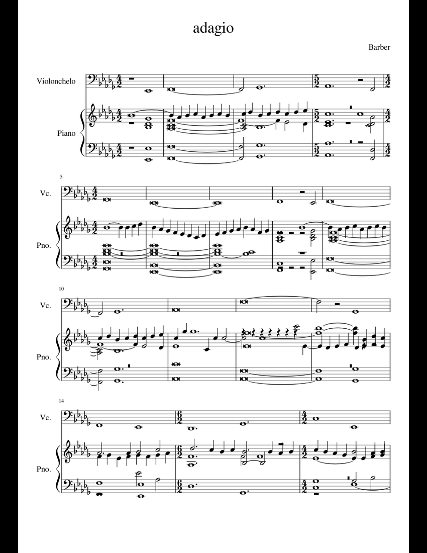 Adagio Barber sheet music for Piano, Cello download free in PDF or MIDI