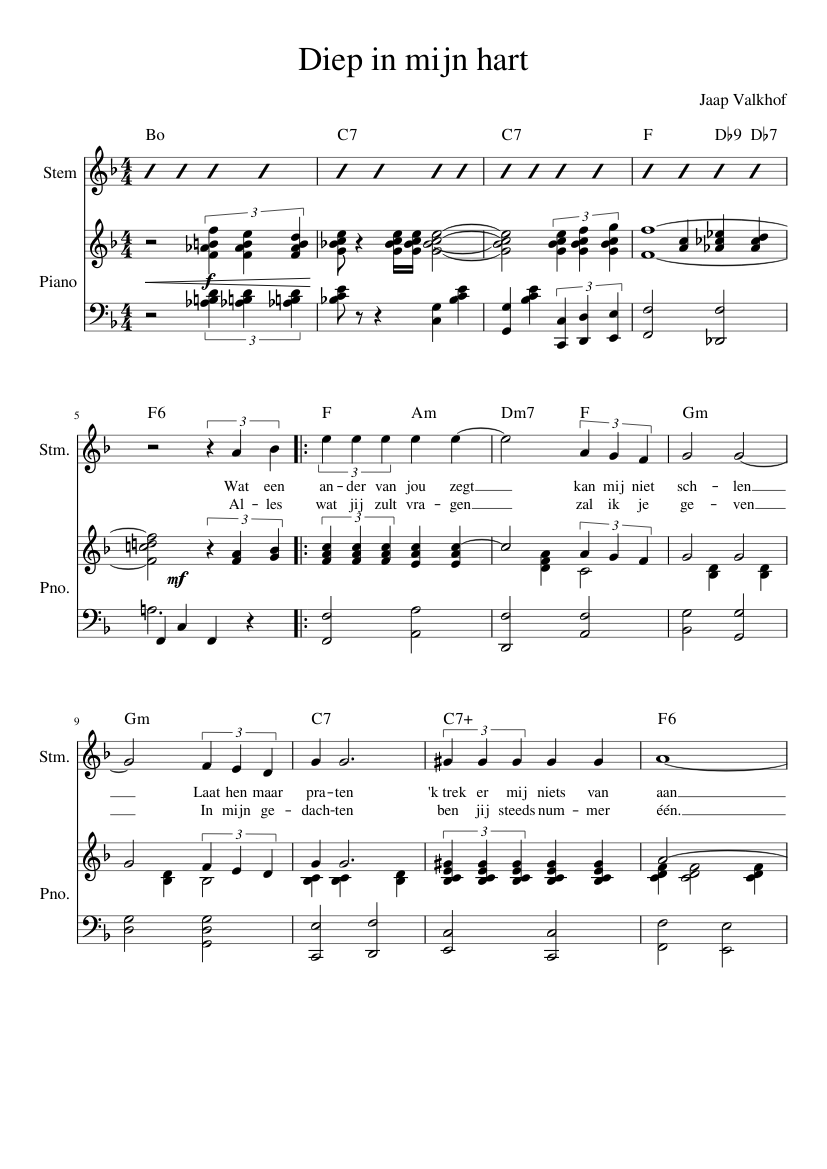 Diep in mijn Hart sheet music for Piano, Strings download free in PDF ...