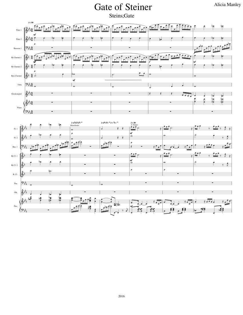 Gate of Steiner [Steins; Gate] sheet music for Flute, Clarinet, Piano ...