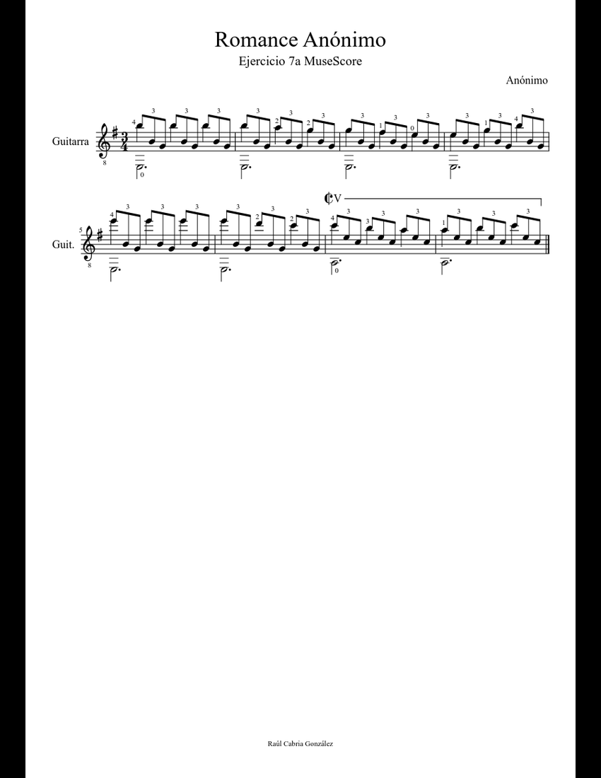 Romance Anónimo sheet music for Guitar download free in PDF or MIDI