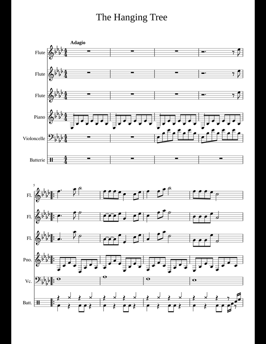 The Hanging Tree2 sheet music for Flute, Piano, Cello, Percussion ...