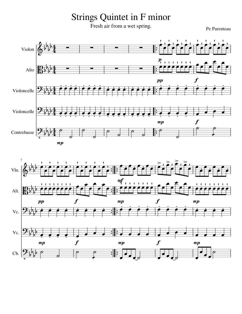 Strings Quintet in F minor Sheet music for Violin, Viola, Cello ...