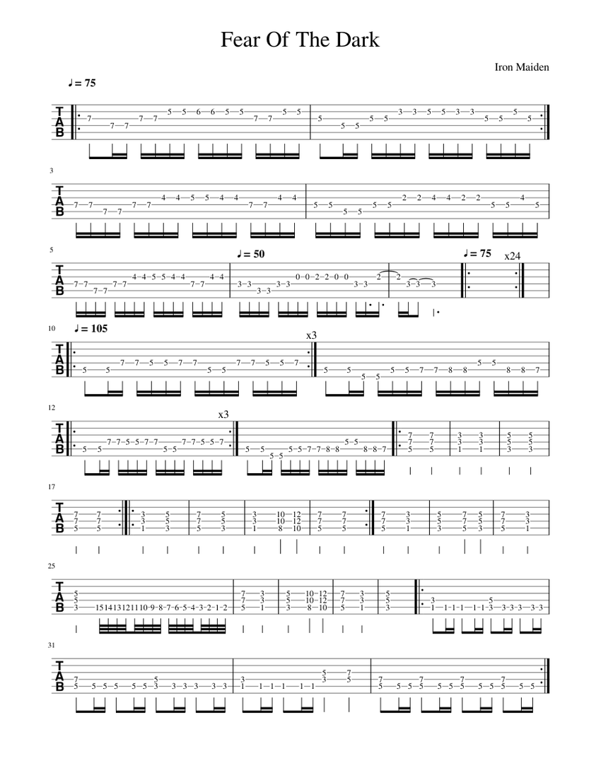 Iron Maiden - Fear Of The Dark Sheet music for Guitar | Download free in PDF or MIDI | Musescore.com