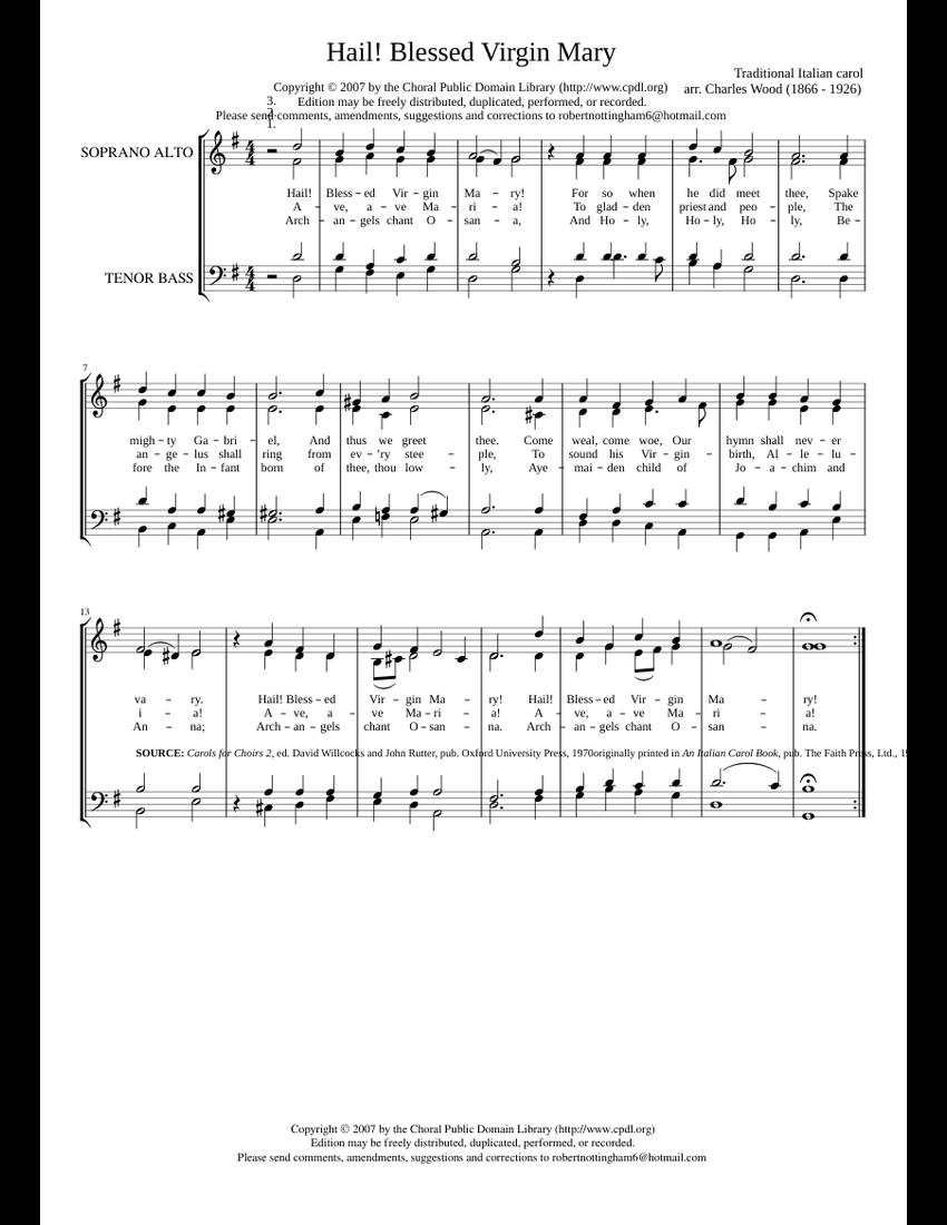 Hail! Blessed Virgin Mary - Anonymous (Traditional) sheet music for ...