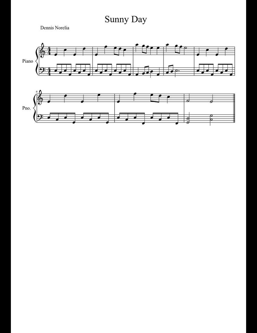 Sunny Day sheet music for Piano download free in PDF or MIDI