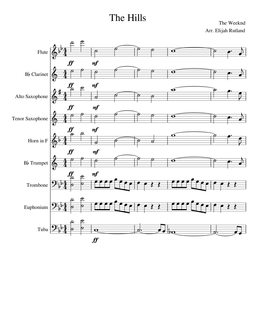 The Hills Sheet music for Flute, Clarinet, Alto Saxophone, Tenor Saxophone | Download free in ...