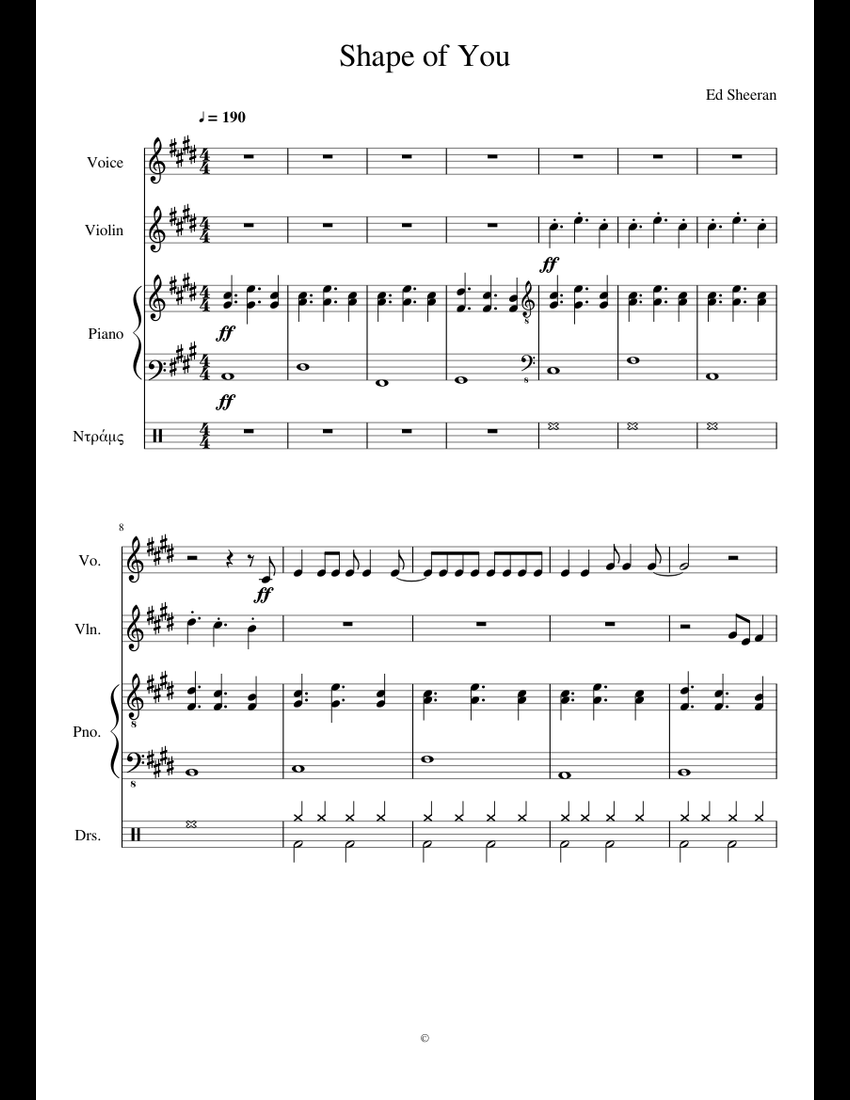 Shape of You - Ed Sheeran sheet music for Flute, Violin, Piano ...