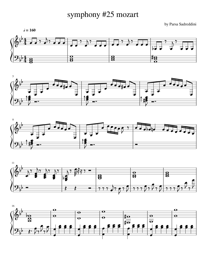 symphony #25 mozart Sheet music for Piano | Download free in PDF or ...