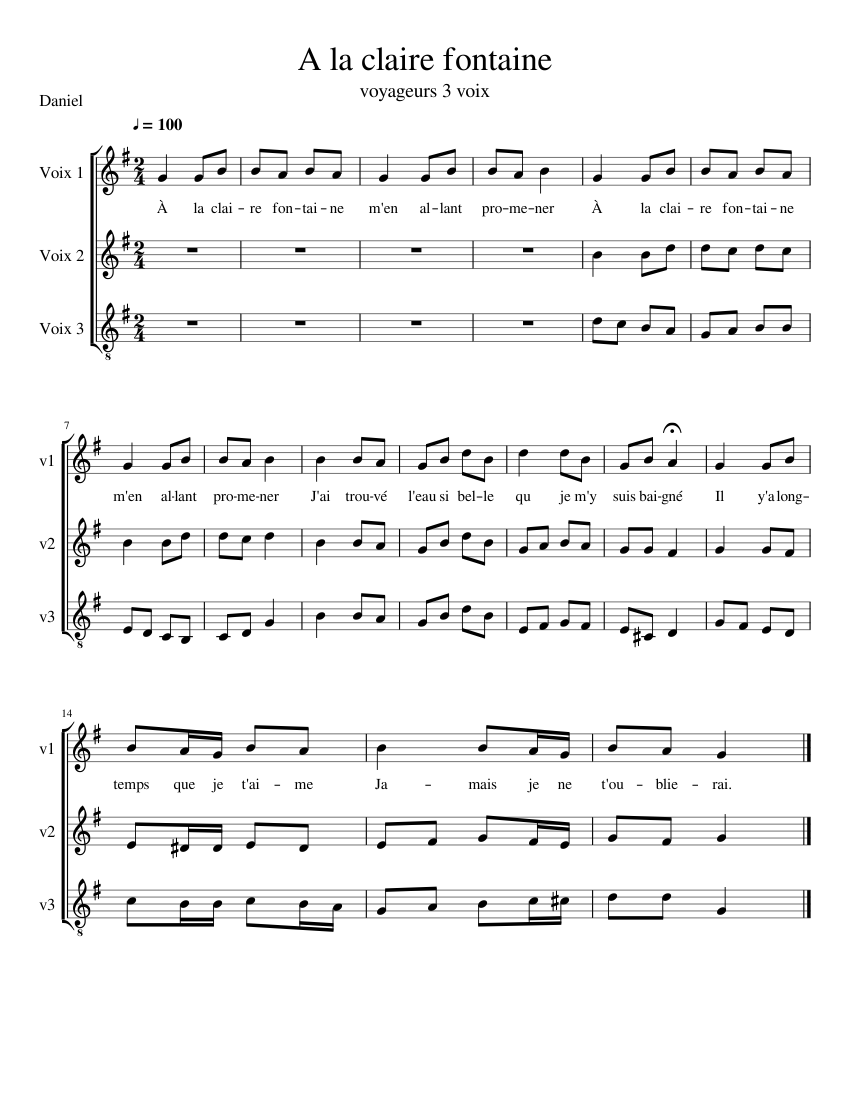 A la claire fontaine dm1 sheet music for Piano download free in PDF or MIDI