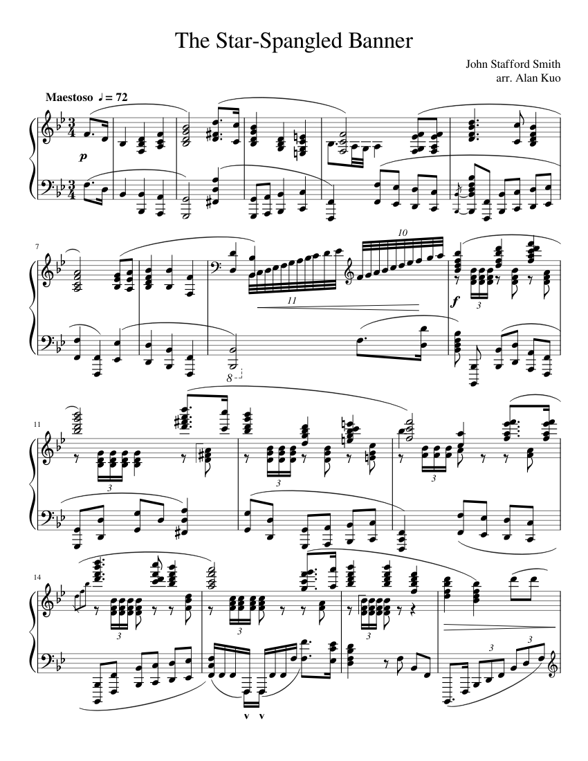 The Star-Spangled Banner (solo piano) sheet music for Piano download ...