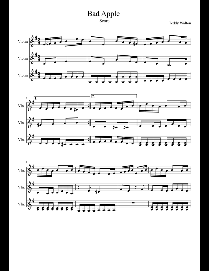 Bad Apple sheet music for Violin download free in PDF or MIDI