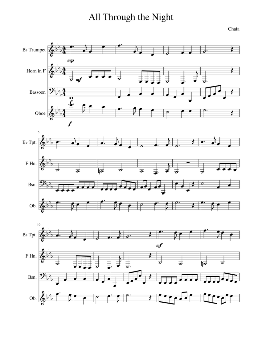 All Through The Night Sheet music for Trumpet, French Horn, Bassoon ...