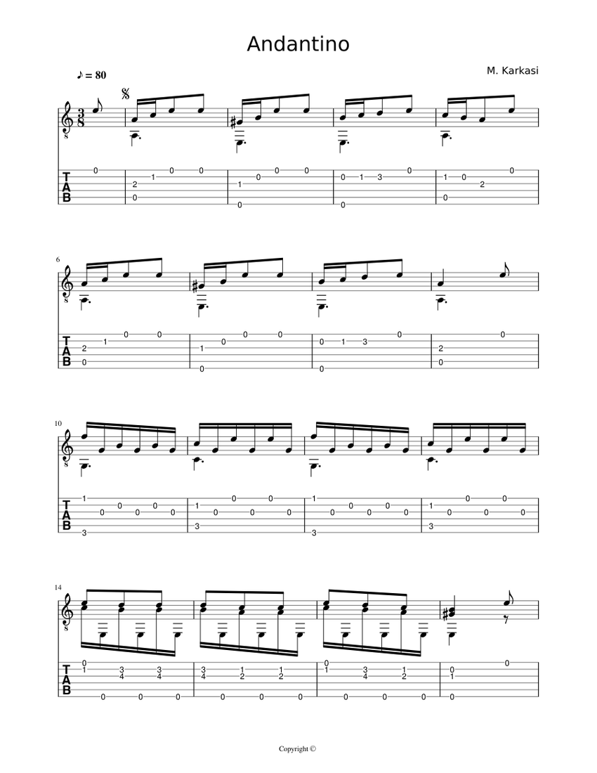 Andantino Sheet music for Guitar | Download free in PDF or MIDI ...
