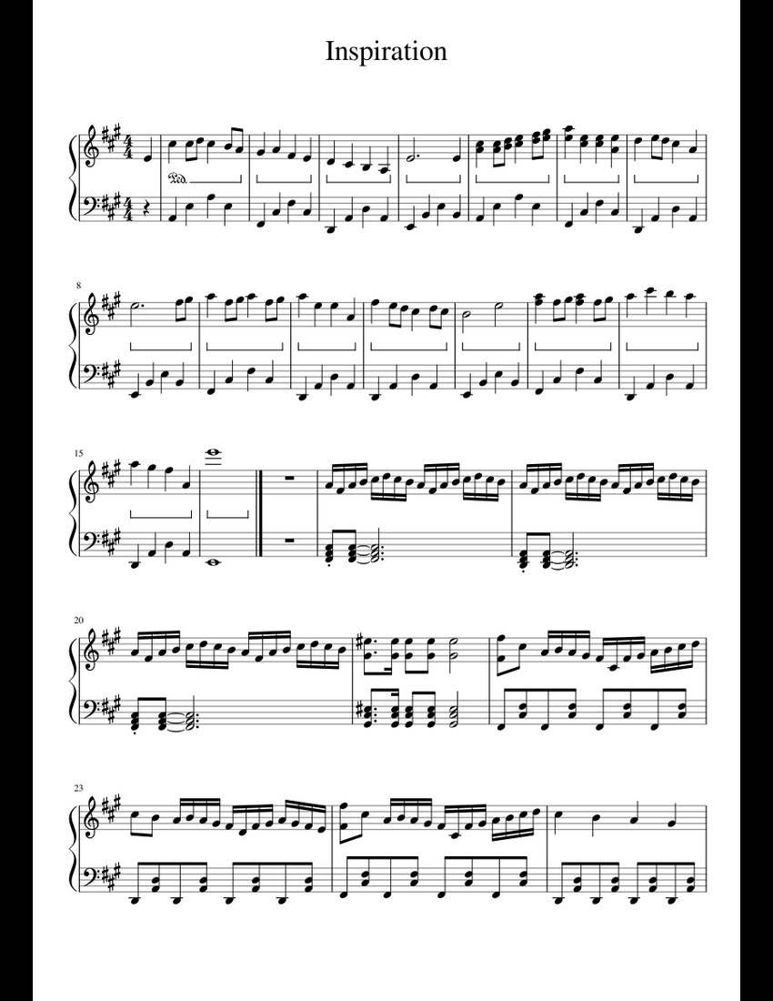 Inspiration in A Major (and F# Minor) sheet music for Piano download ...
