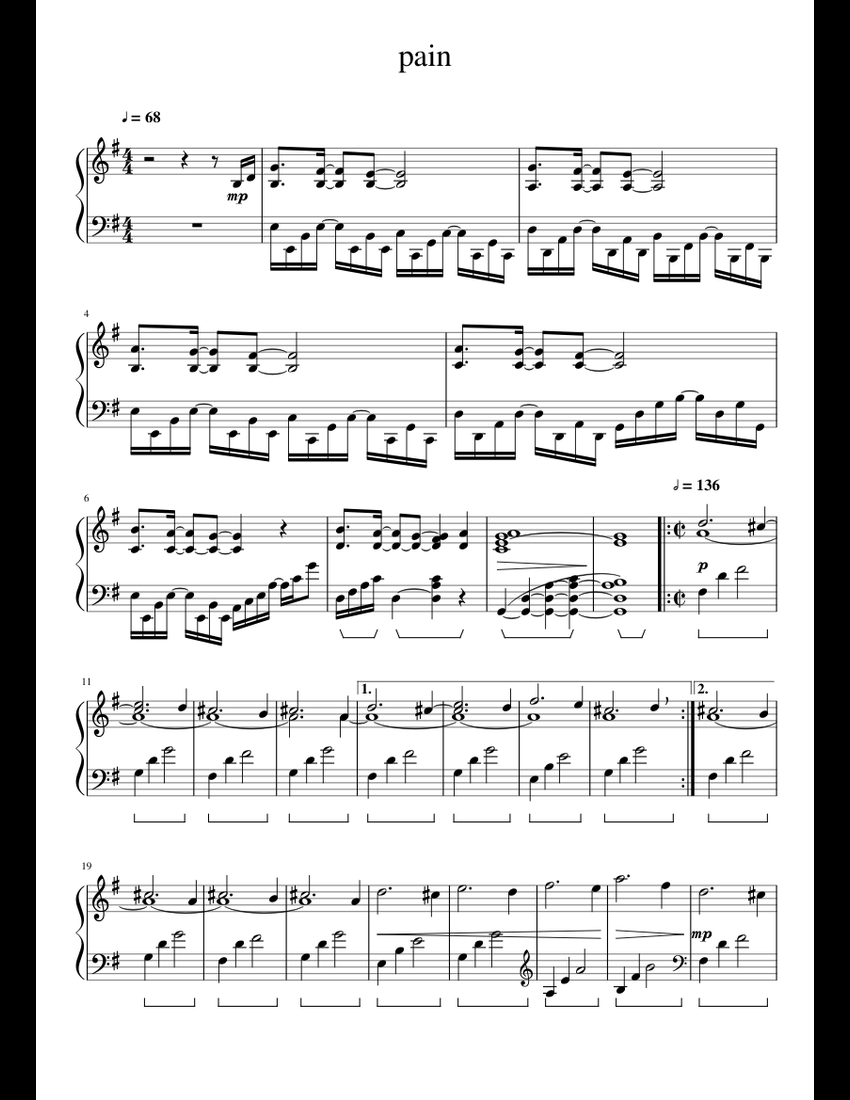 pain [complete] sheet music for Piano download free in PDF or MIDI