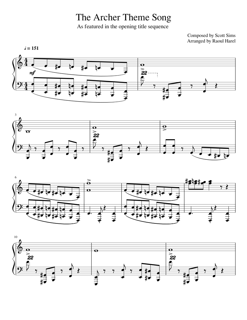 The Archer Theme Song | Archer sheet music for Piano download free in ...