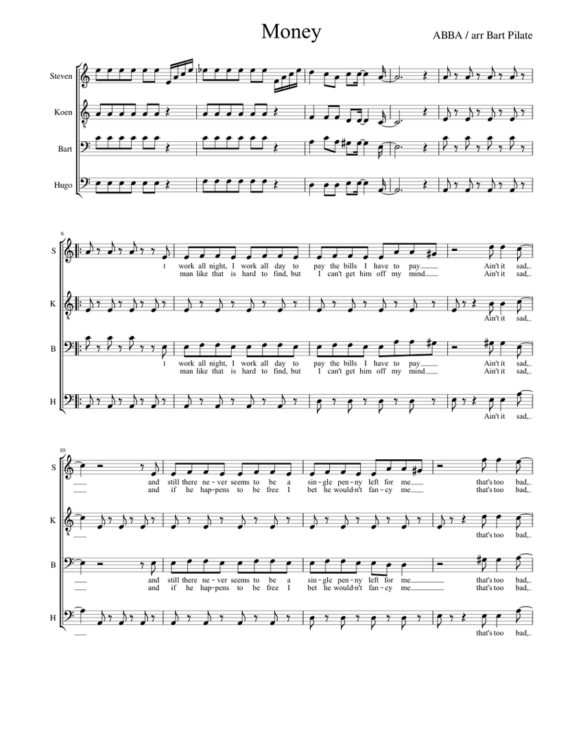 Money, Money, Money Sheet music for Tenor, Baritone (Choral ...
