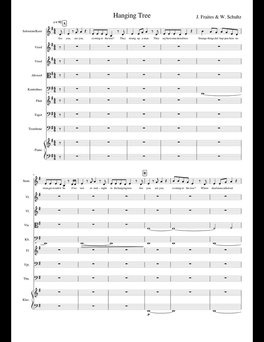 Hanging Tree - full score sheet music for Violin, Flute, Piano, Voice ...