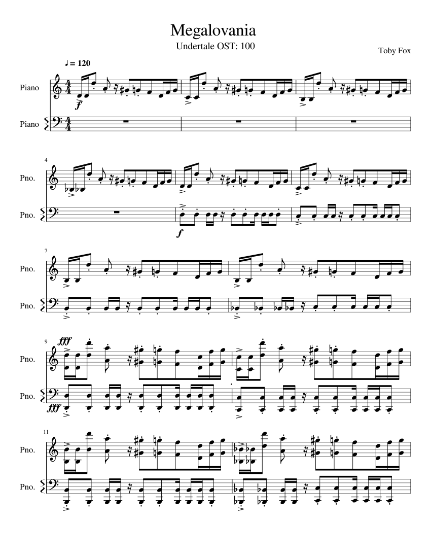 Undertale Megalovania Sheet music for Piano | Download free in PDF or ...