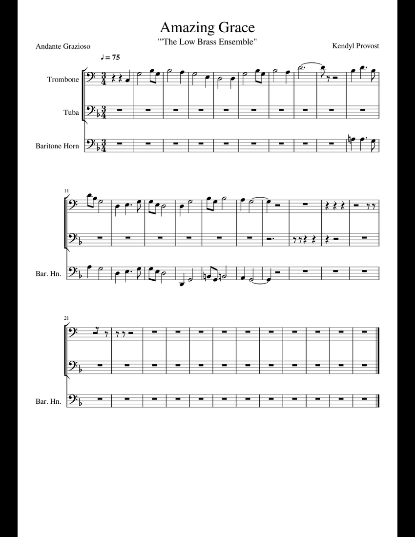 Amazing Grace sheet music for Trumpet, Trombone, Tuba, Percussion ...