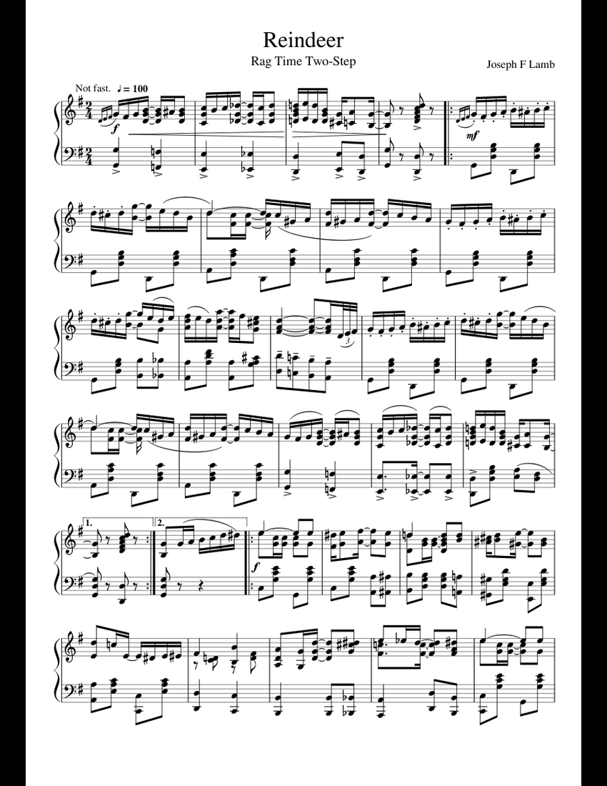 Reindeer - Ragtime Two-Step sheet music download free in PDF or MIDI