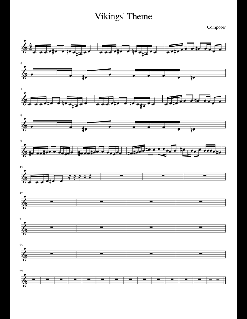 Vikings' Theme sheet music download free in PDF or MIDI