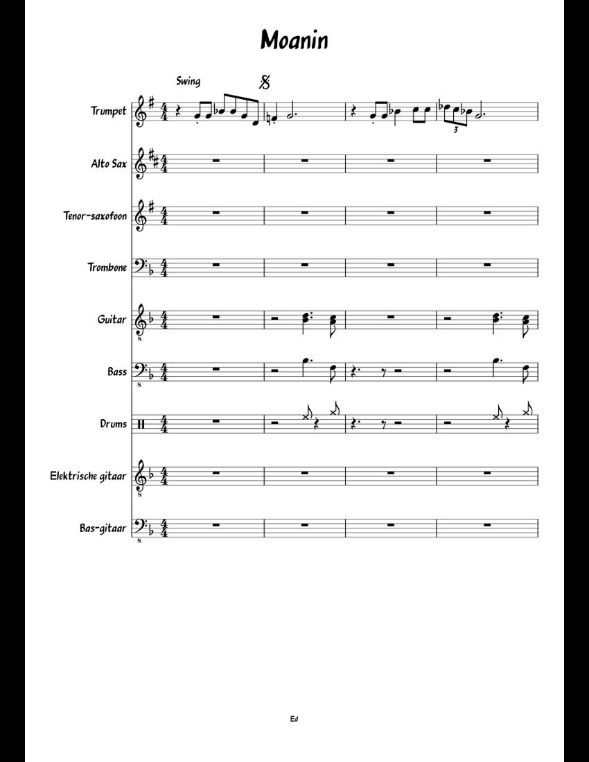 Moanin sheet music for Trumpet, Alto Saxophone, Tenor Saxophone, Trombone download free in PDF ...