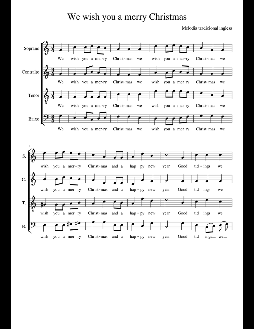 We wish you a merry Christmas sheet music for Voice download free in ...