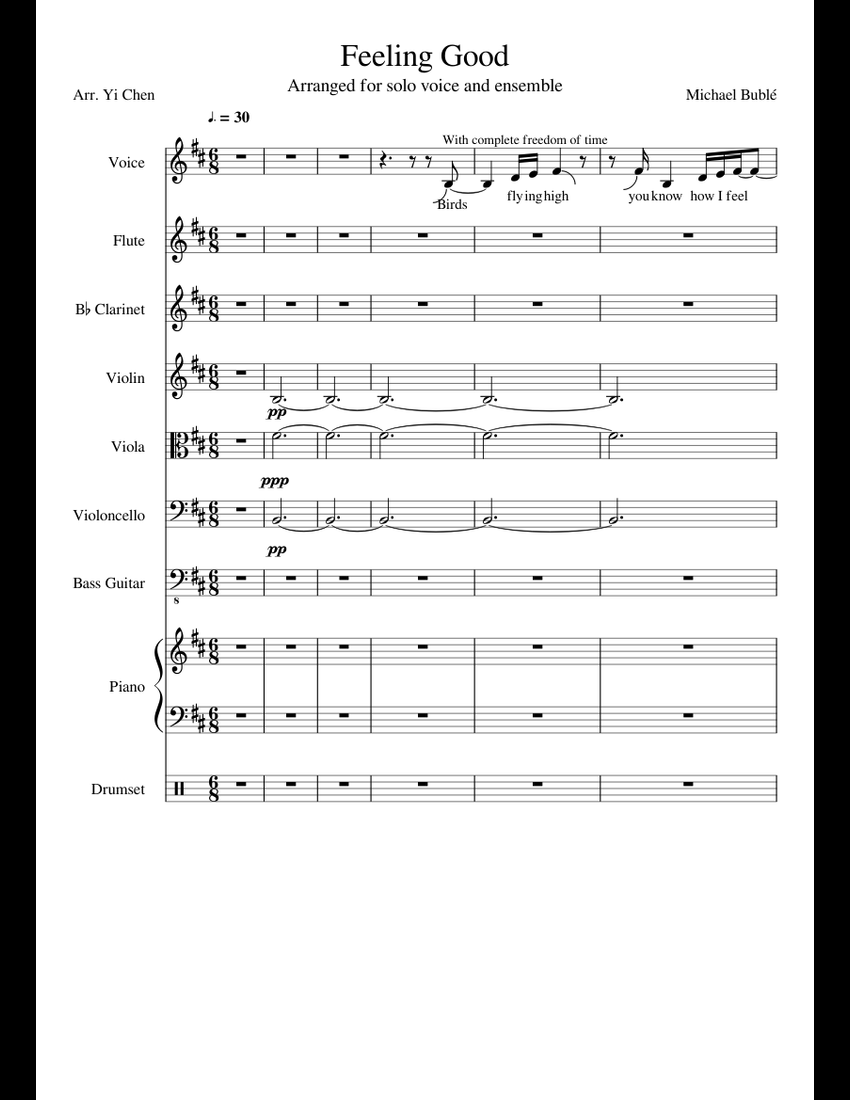 Feeling Good sheet music for Violin, Flute, Clarinet, Piano download ...