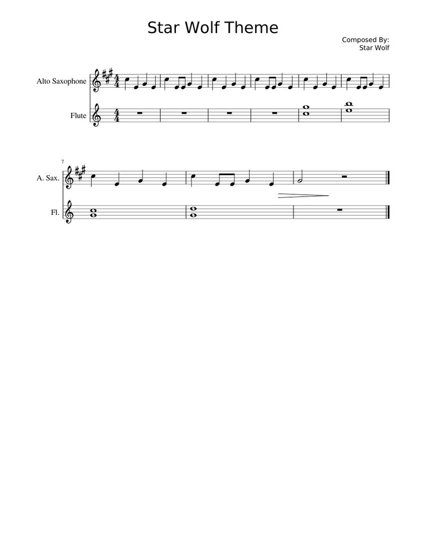 Star Wolf Theme Sheet music for Flute, Alto Saxophone | Download free ...