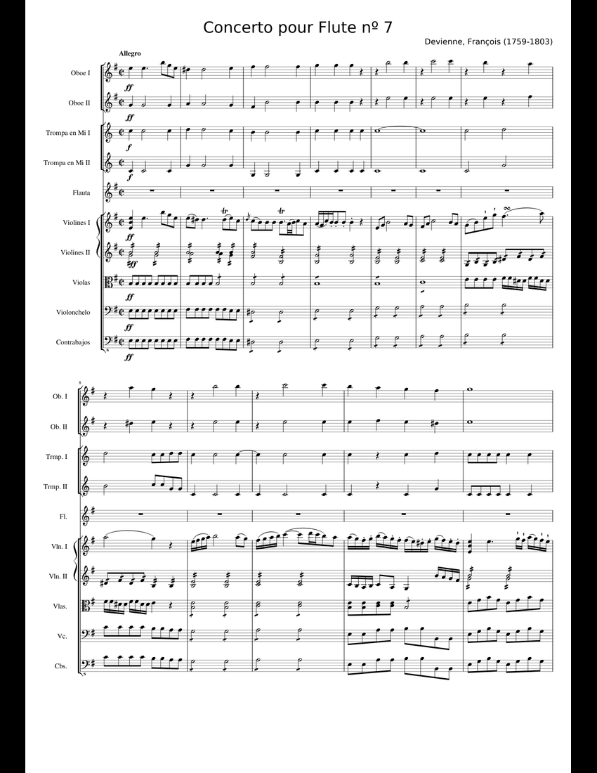 Concerto pour Flute nº 7 sheet music for Flute, Oboe, French Horn ...