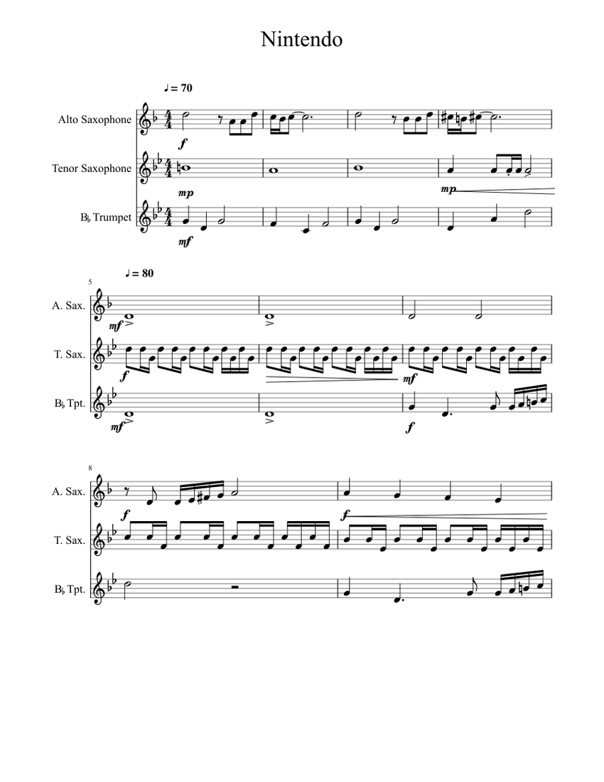 Nintendo stuff Sheet music for Alto Saxophone, Tenor Saxophone, Trumpet ...