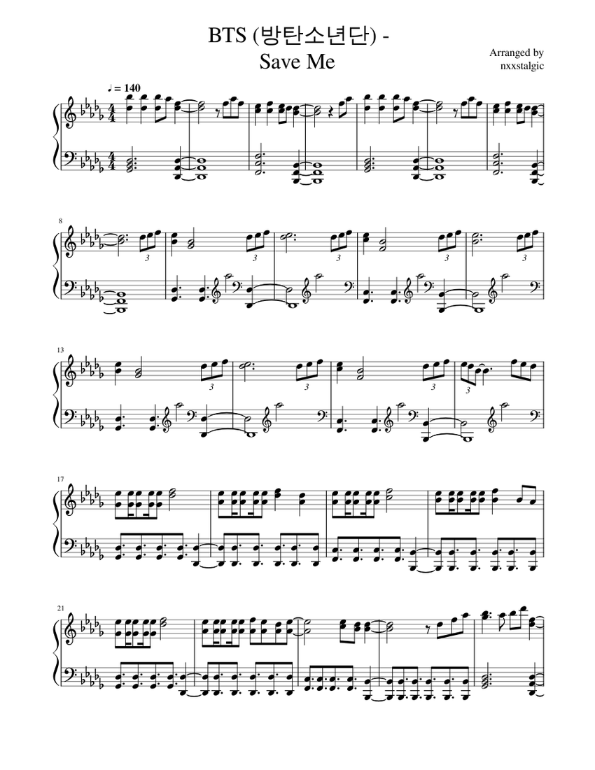 BTS (방탄소년단) — Save Me (Piano Cover) Sheet music for Piano (Solo ...