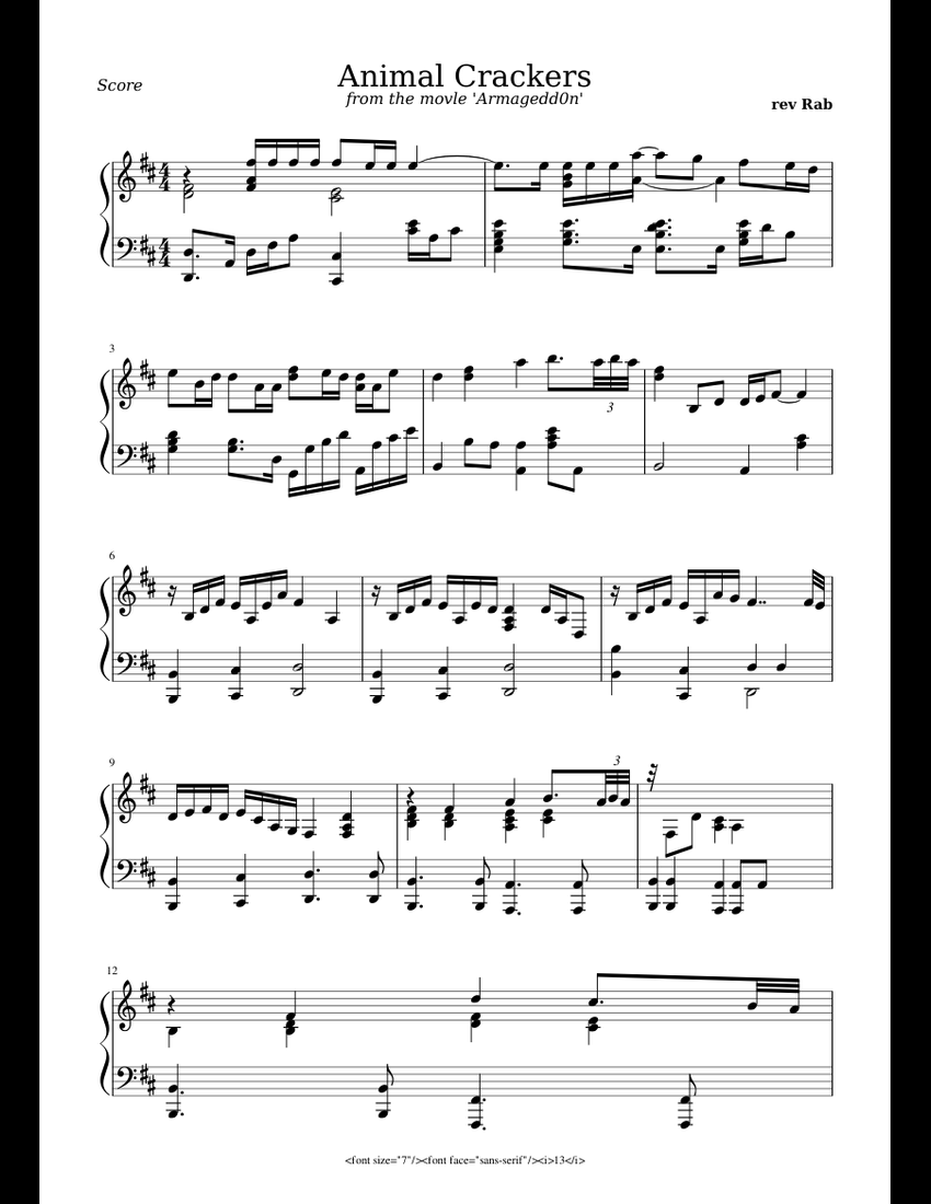 animal sheet music for Piano download free in PDF or MIDI