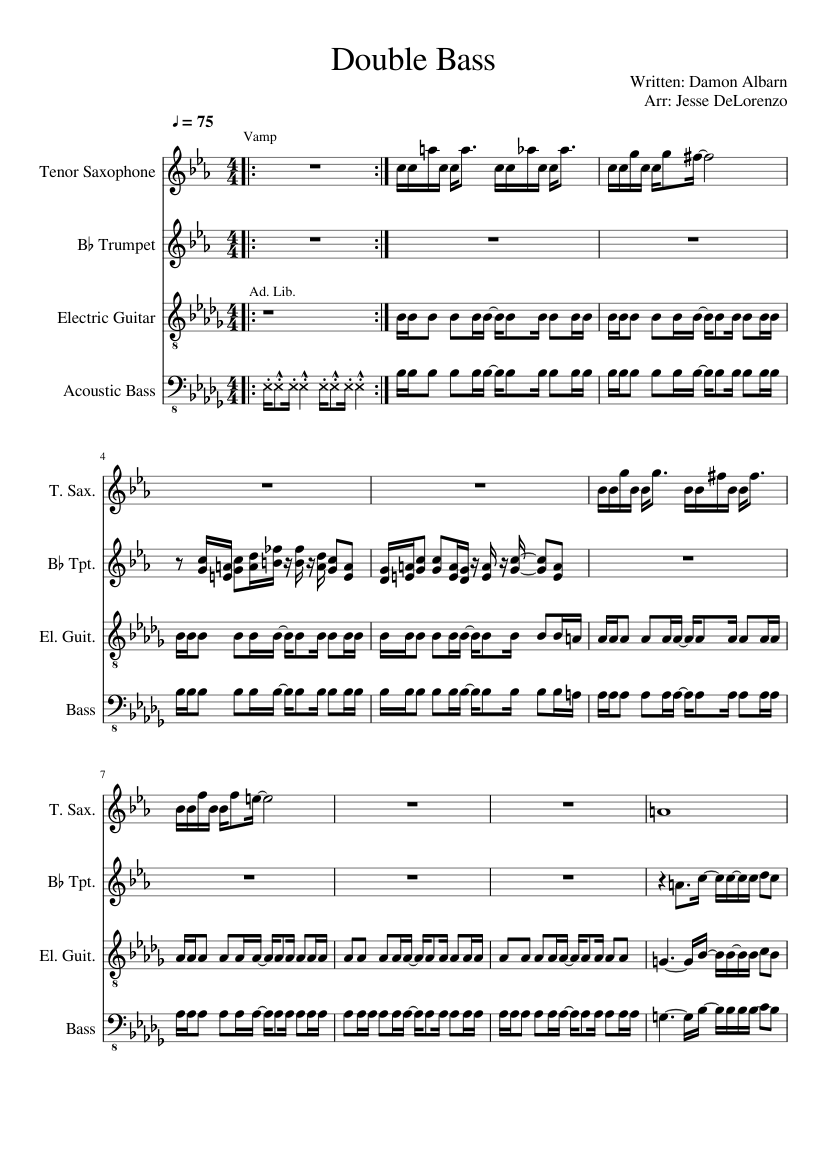 Double Bass sheet music for Tenor Saxophone, Trumpet, Guitar, Bass ...