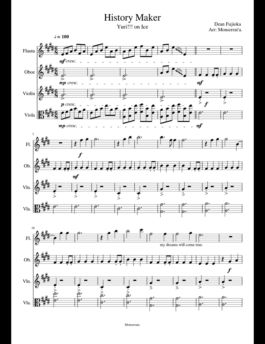 History Maker - Dean Fujioka sheet music for Flute, Violin, Oboe, Viola ...