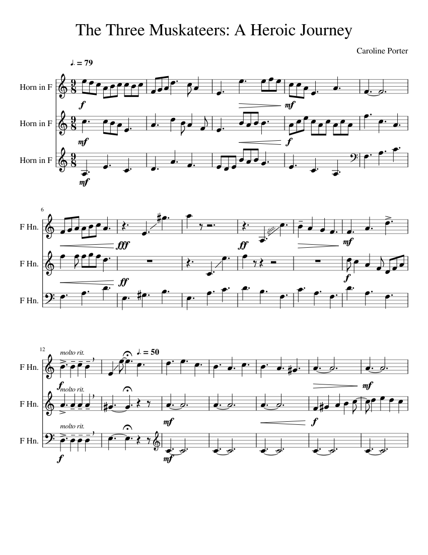 The Three Musketeers: A Heroic Journey Sheet music for French Horn ...